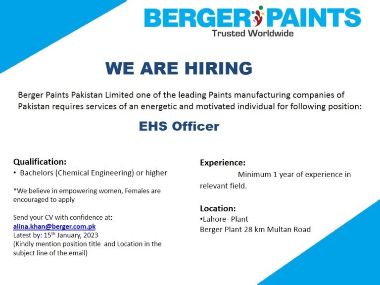 EHS Officer Required at Berger Paints