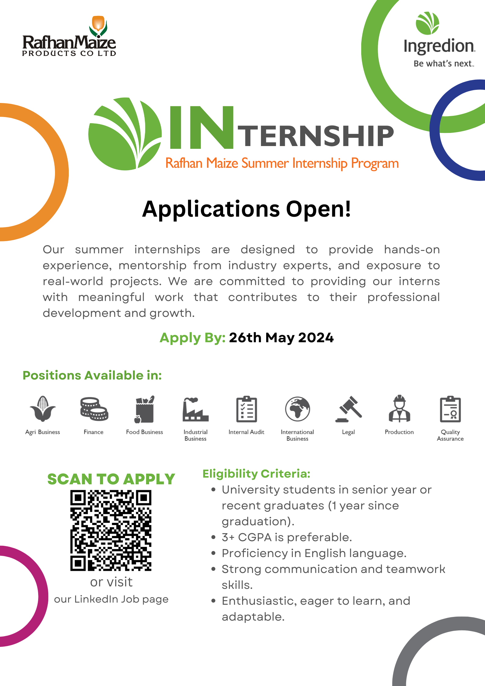 Summer Internship Program at Rafhan Maize Products Co. Ltd. (Ingredion ...